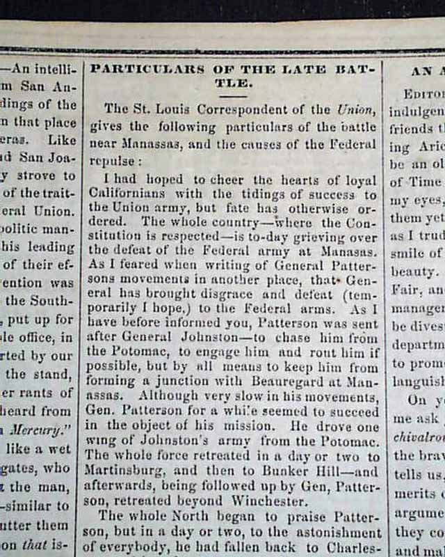 Battle of Bull Run... Civil War... - RareNewspapers.com