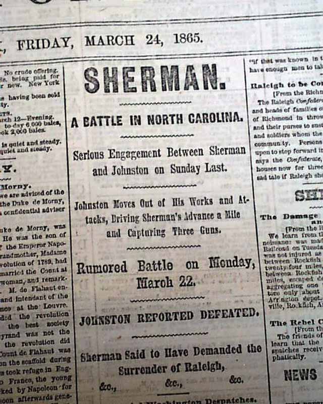 Battle of Bentonville, North Carolina... - RareNewspapers.com