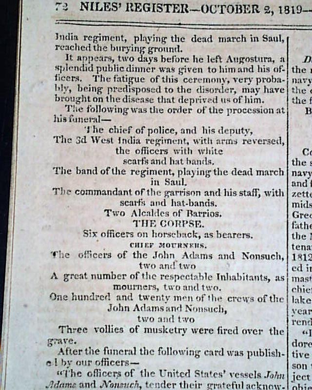 Death of the 'hero of Lake Erie' Commodore Oliver Hazard Perry ...