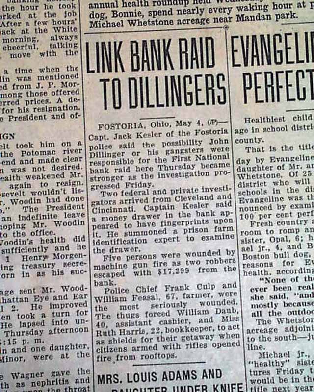 Bank robbery in Fostoria, Ohio possible work of Dillinger ...