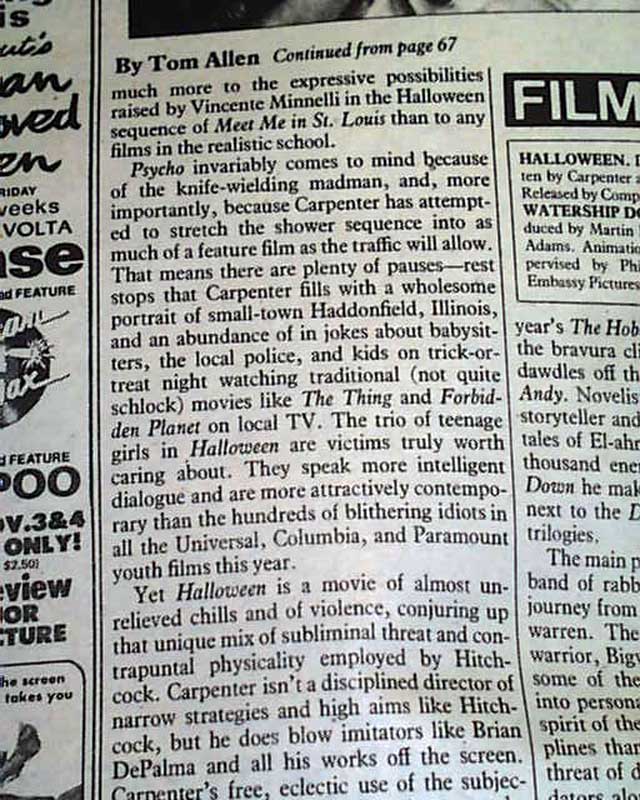 Opening ad for the movie "Halloween" (1978).. - RareNewspapers.com