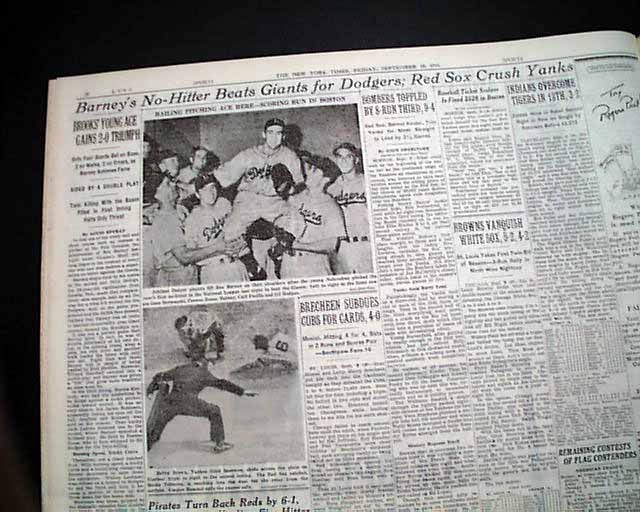 Rex Barney pitches no-hitter for the Brooklyn Dodgers ...