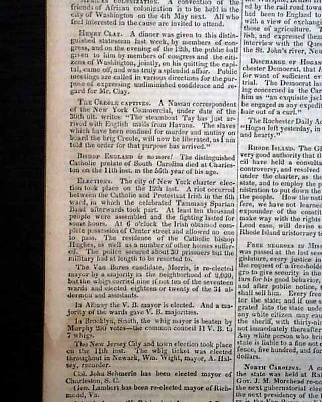The Creole slaves are freed... Sam Houston's angry letter to Santa Anna ...