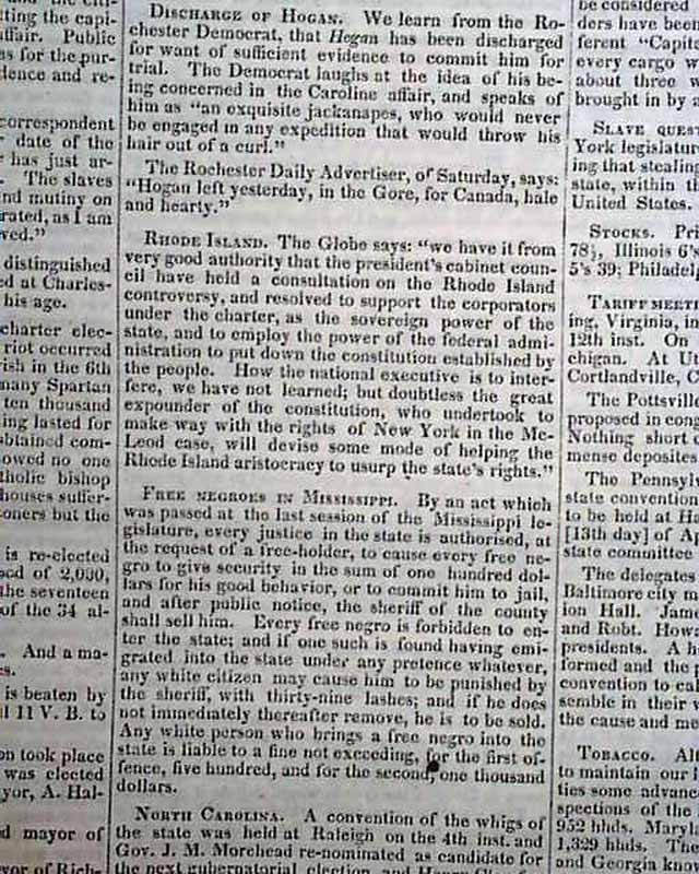 The Creole slaves are freed... Sam Houston's angry letter to Santa Anna ...