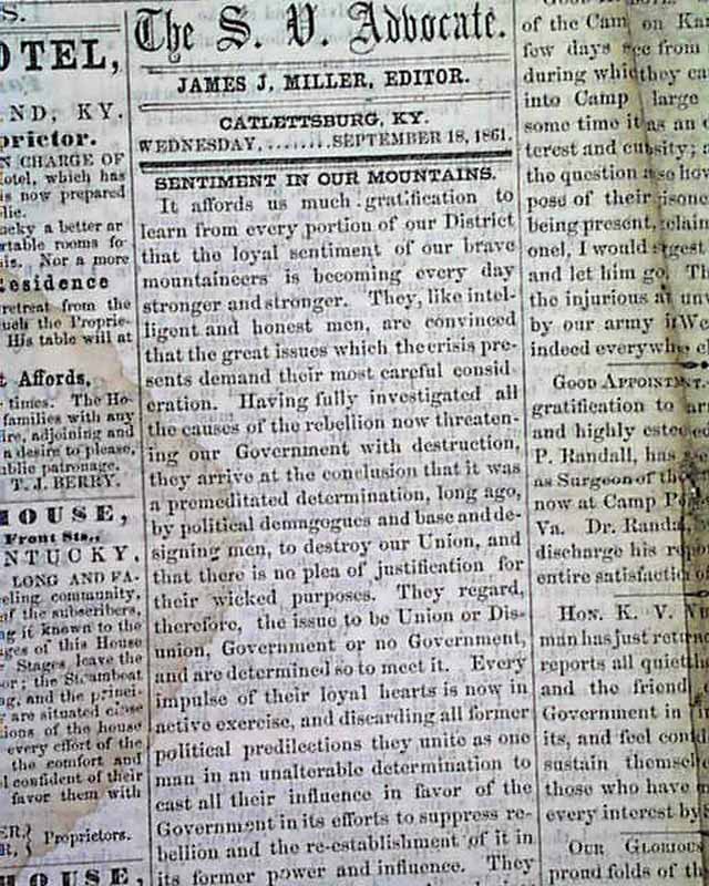 Very rare Kentucky newspaper from the Civil War... - RareNewspapers.com