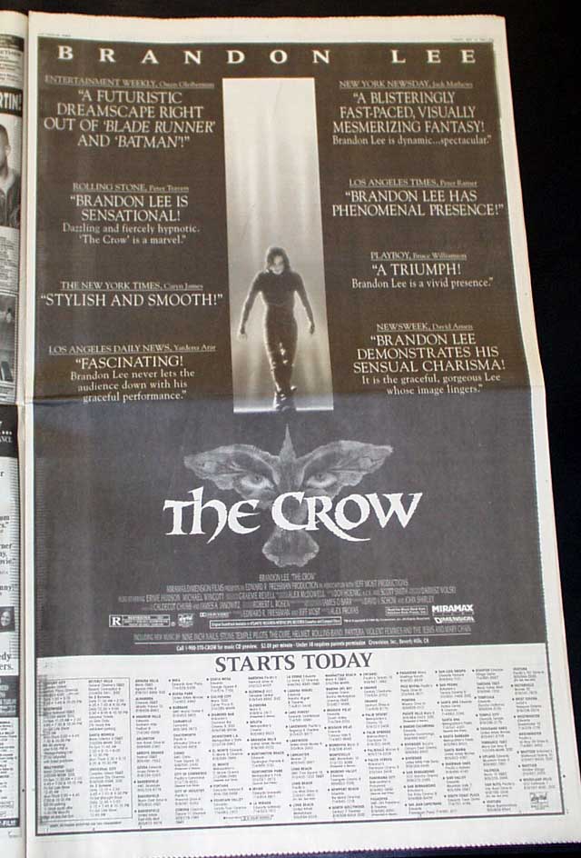 "The Crow", Brandon Lee film - premier weekend ad... - RareNewspapers.com