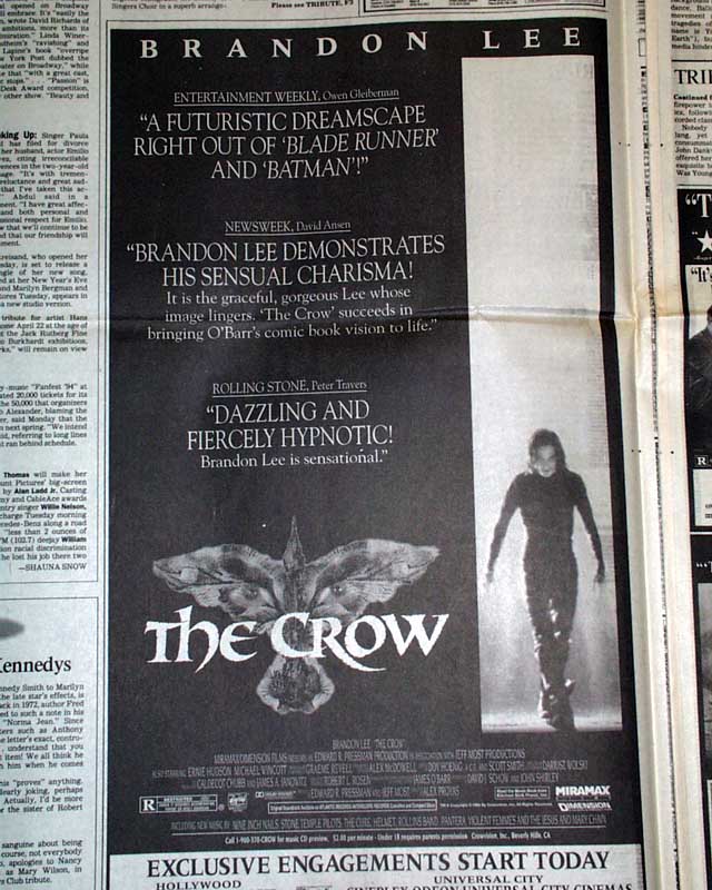 "The Crow", Brandon Lee film - premier and review... - RareNewspapers.com
