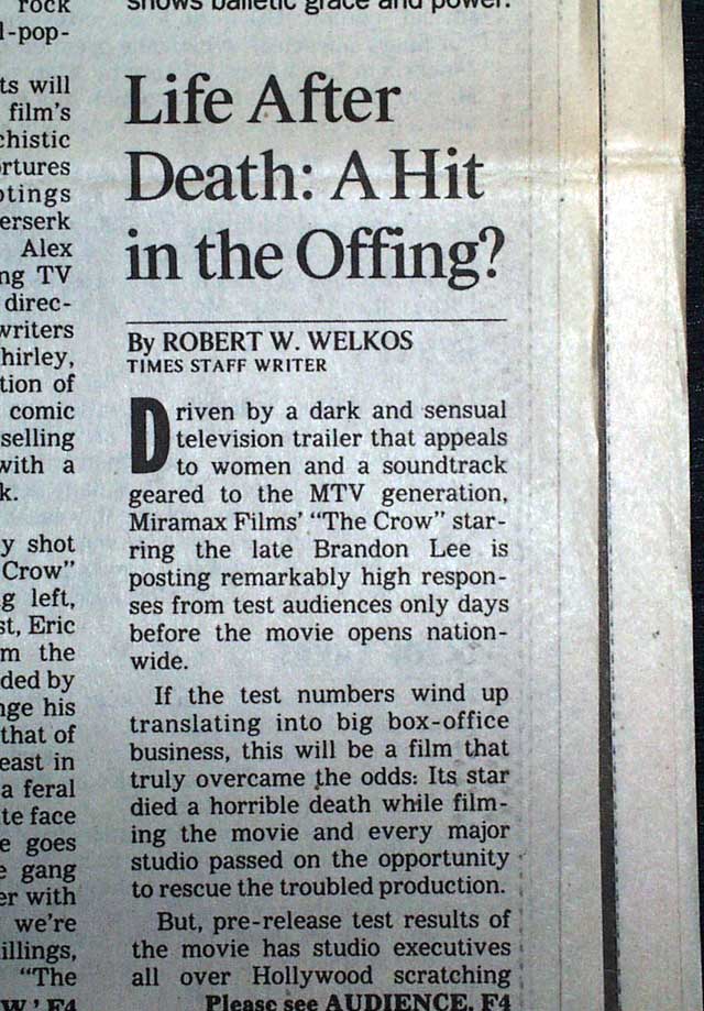 "The Crow", Brandon Lee film - premier and review... - RareNewspapers.com