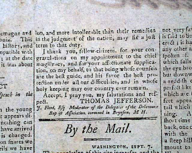 Thomas Jefferson letter to the Baptists... - RareNewspapers.com