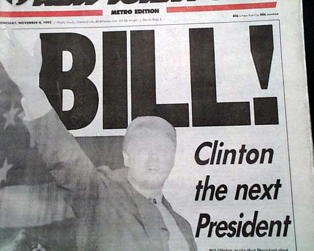 President Bill Clinton wins election... - RareNewspapers.com