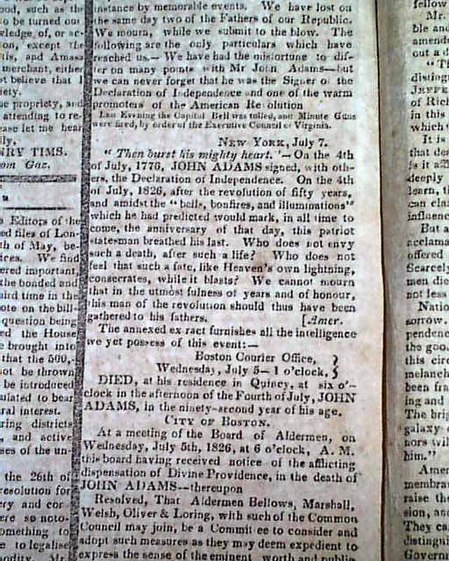 On the death of John Adams and Thomas Jefferson... - RareNewspapers.com
