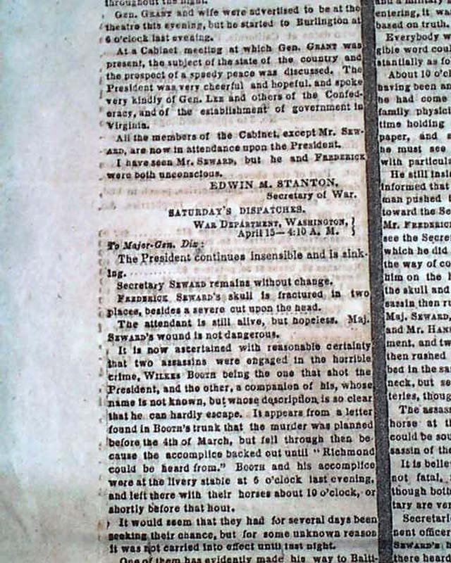 First report content in an April 18, 1865 newspaper... - RareNewspapers.com