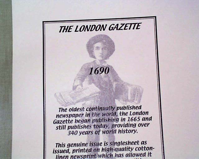 Early RARE 1690 Newspaper GAZETTE With Folder - LONDON GAZETTE - 314 ...