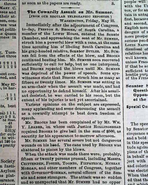 Sumner attacked by Brooks... - RareNewspapers.com