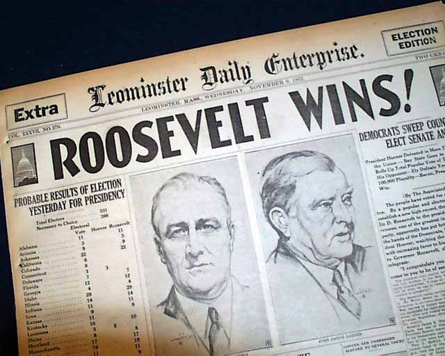 Roosevelt wins the 1932 election... in an "Extra"... - RareNewspapers.com