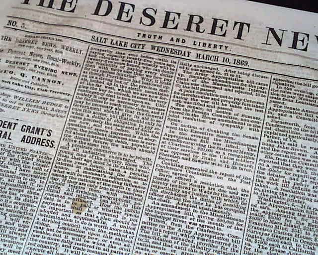 U.S. Grant's inaugural address in as Utah newspaper... - RareNewspapers.com