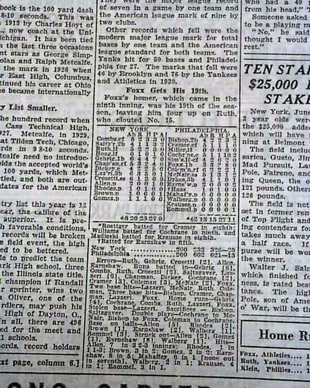 Lou Gehrig hits 4 home runs in a row.... - RareNewspapers.com