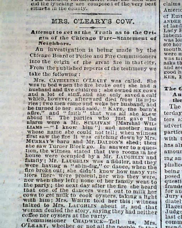 Mrs. O'Leary's cow and the Chicago Fire... - RareNewspapers.com