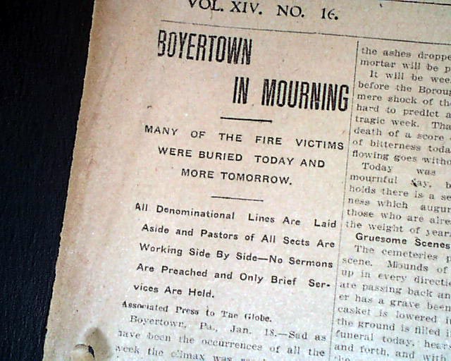 1908 Rhoads Opera House Fire... Boyertown PA... - RareNewspapers.com