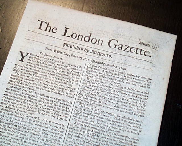 Genuine London Gazette newspaper from 1666... - RareNewspapers.com