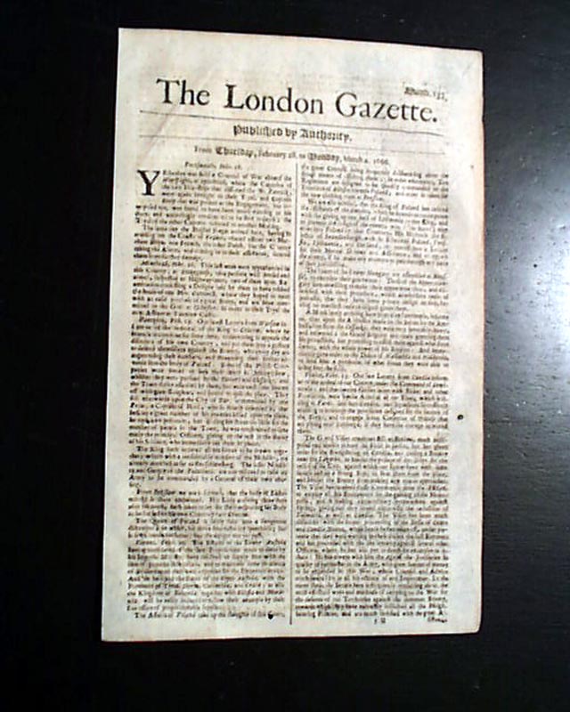 Genuine London Gazette newspaper from 1666... - RareNewspapers.com