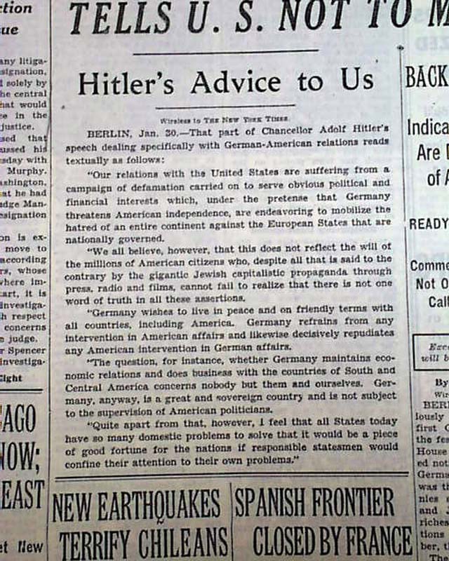 Adolph Hitler calls for extermination of Jews...... - RareNewspapers.com