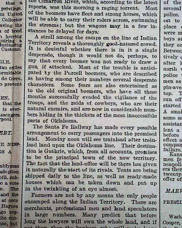The Oklahoma Land Rush of 1889... - RareNewspapers.com