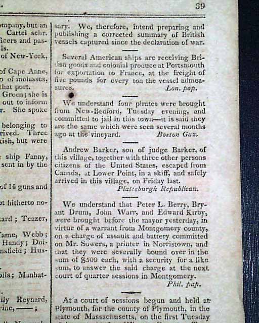 Printed exclusively to report on the War of 1812... - RareNewspapers.com
