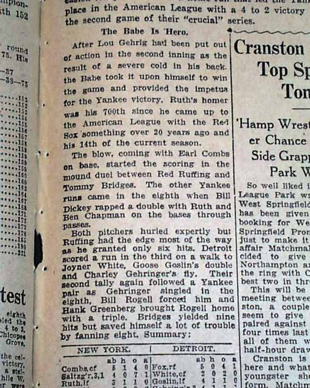 Babe Ruth 700th home run.... - RareNewspapers.com