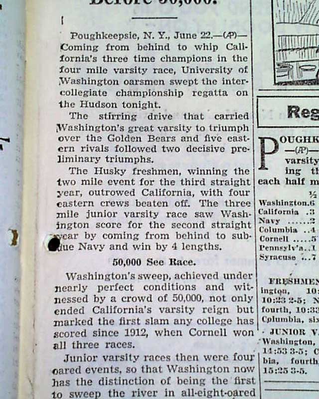 Washington Huskies rowing crew wins 1936 national title ...
