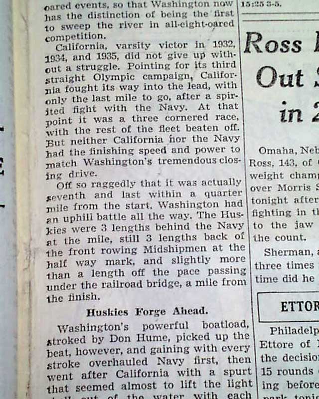 Washington Huskies rowing crew wins 1936 national title ...
