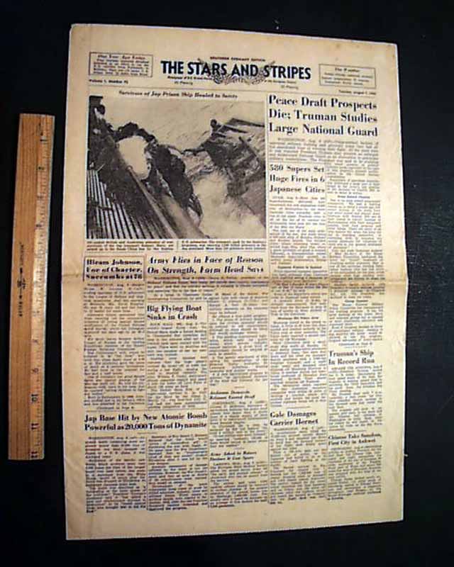 Military newspaper reports the atomic bomb drop... - RareNewspapers.com