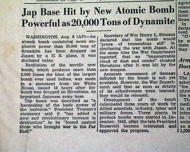 Military newspaper reports the atomic bomb drop... - RareNewspapers.com