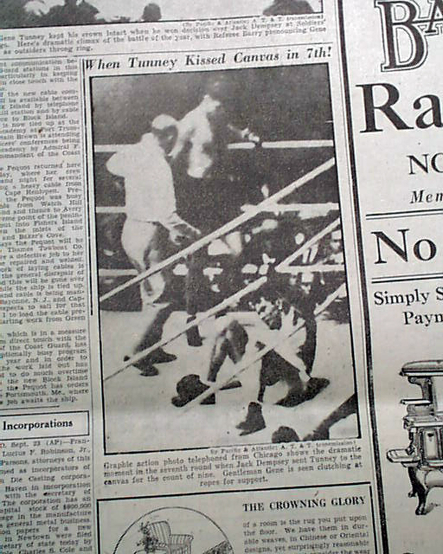 Gene Tunney vs. Jack Dempsey... Long count fight.... - RareNewspapers.com