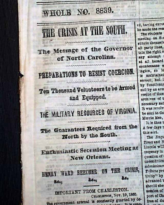 1860 Pre Civil War tensions... Abraham Lincoln... - RareNewspapers.com