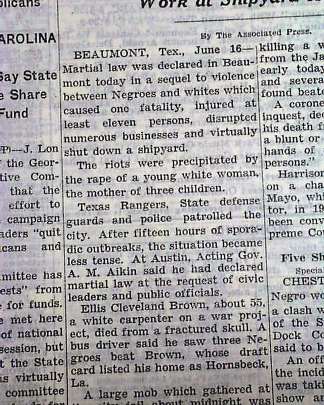 Willie Vinson lynching... Racial riots occuring in Beaumont, Texas ...