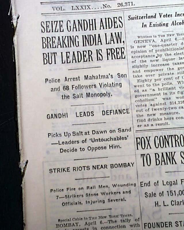 Mahatma Gandhi...Salt March... - RareNewspapers.com