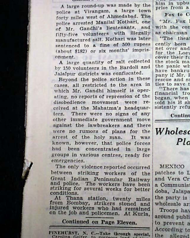 Mahatma Gandhi...Salt March... - RareNewspapers.com