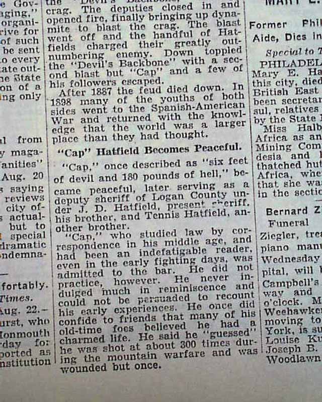 1930 Cap Hatfield death.... - RareNewspapers.com