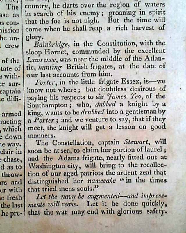 Printed exclusively to report on the War of 1812... - RareNewspapers.com