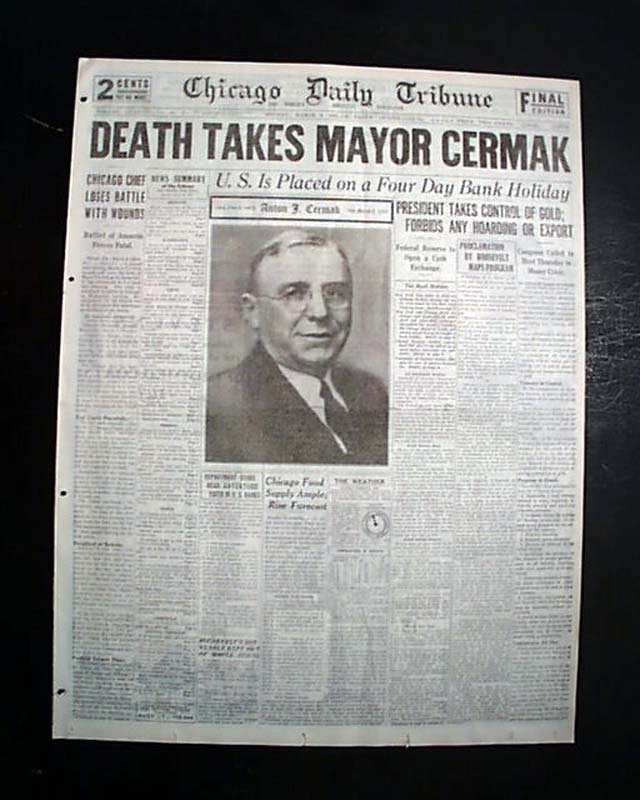 The Four day "bank holiday"... Death of Chicago's Mayor Cermak ...