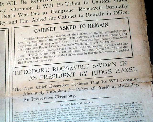McKinley's funeral, Teddy Roosevelt takes the oath... - RareNewspapers.com