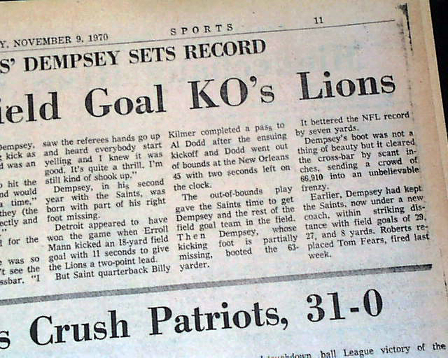 Tom Dempsey 63 yard field goal.... - RareNewspapers.com