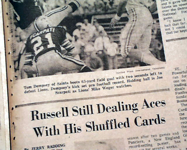 Tom Dempsey 63 yard field goal.... - RareNewspapers.com