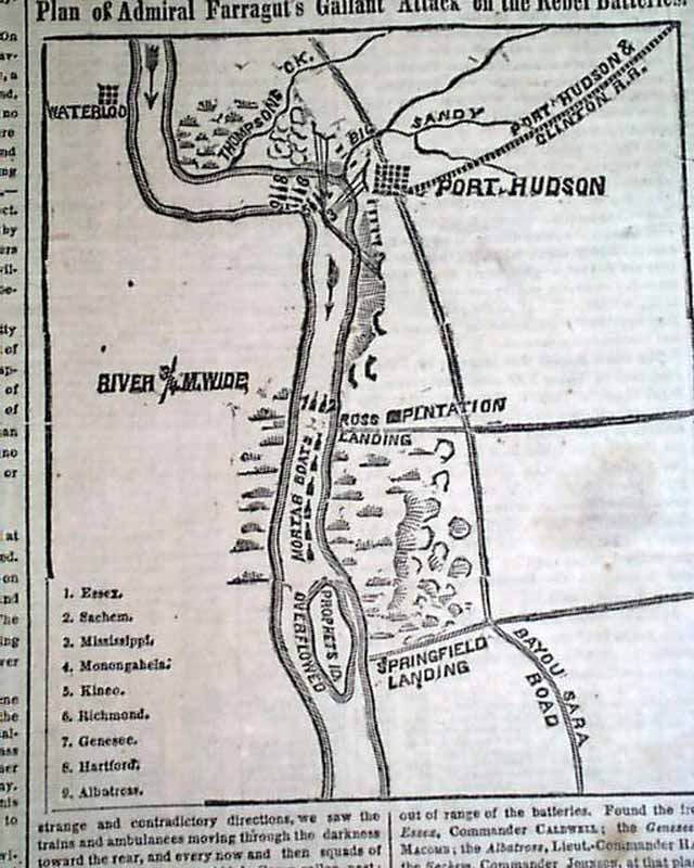 1863 Civil War Map - Port Hudson LA - RareNewspapers.com