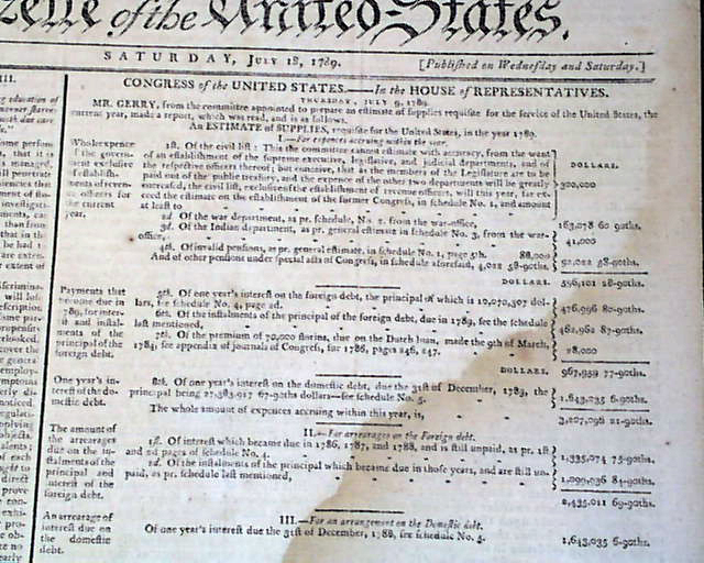 Federal expenditures for 1789... - RareNewspapers.com