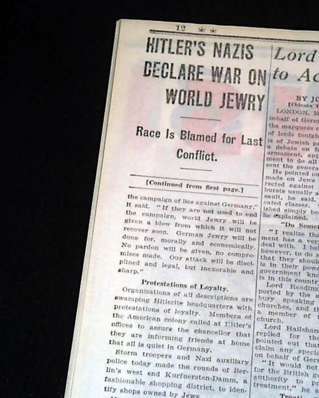 Jewish Holocaust begins in 1933.... - RareNewspapers.com