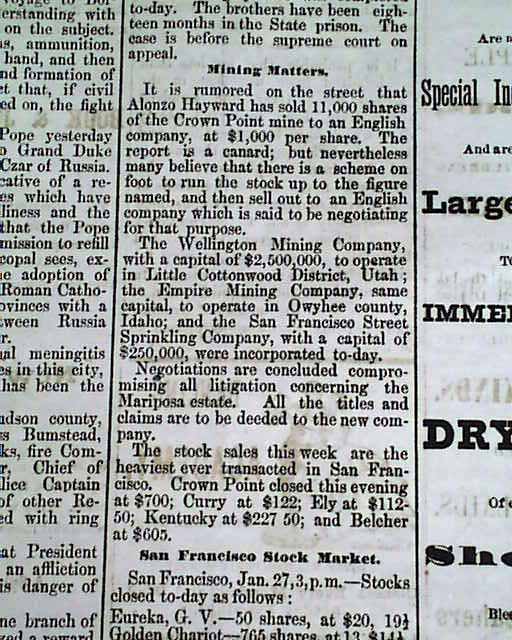 1872 Old West Newspaper From Salt Lake City UT... - RareNewspapers.com