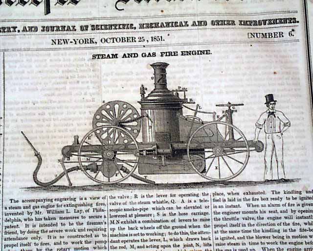 Front page print of a very early fire engine... - RareNewspapers.com