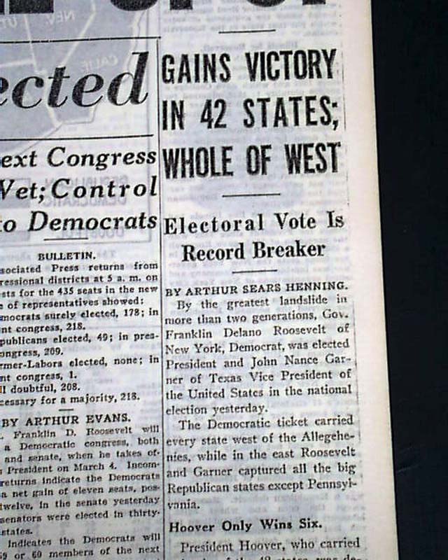 Franklin D. Roosevelt 1st presidential election... - RareNewspapers.com